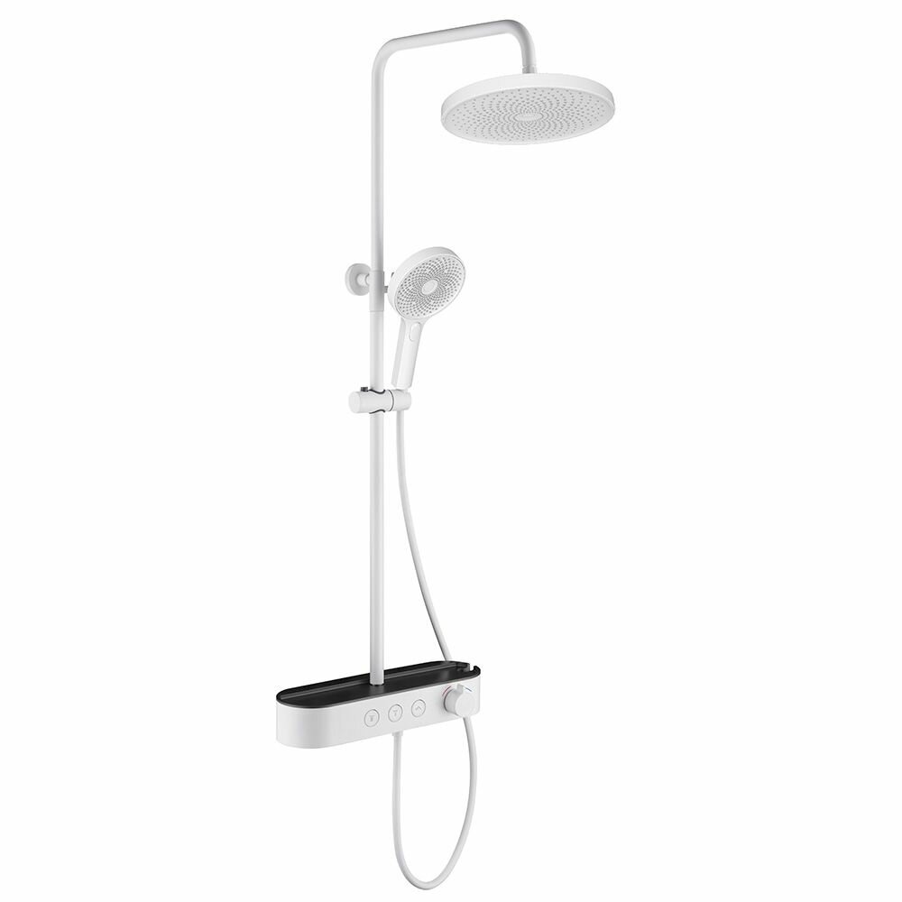 Душевая система для ванны, каскадный излив, лейка, верхний душ, полочка, белый AQUAme AQM8009W