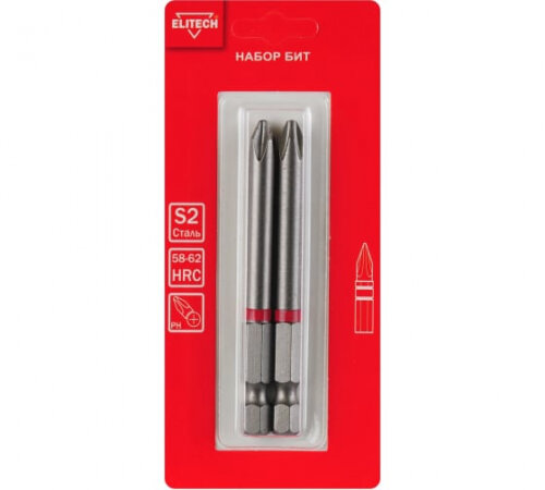 Биты Elitech PH1 50мм 2шт 1820.145800