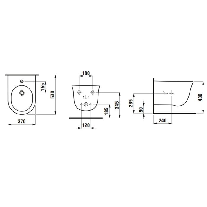 Laufen New Classic Биде подвесное 530х370х430 мм, с 1 отв под смеситель цвет белый 8.3085.1.000.302.1