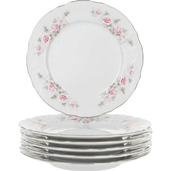 Набор тарелок десертных Bernadotte "Бледные розы отводка платина" (набор 6 шт.) 19 см