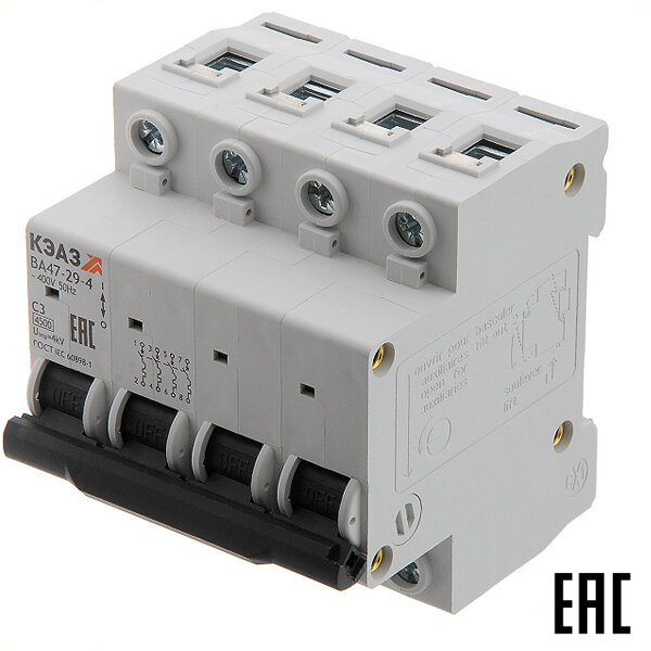 Автоматический выключатель ВА47-29-4C3 3А/4п/ 4,5кА на Din-рейку 318337 КЭАЗ