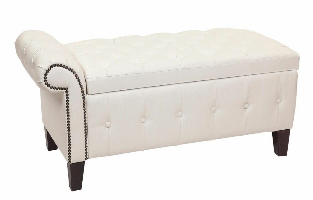 Беркли (Шерон) Белая Экокожа, банкетка, 115х50х57 см, с ящиком для белья