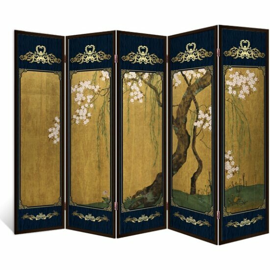 Ширма перегородка Декор Депо для комнаты деревянная "Мудрость Востока" двухсторонняя с картинкой (природа) 5 створок венге 176х230 см 18 кг