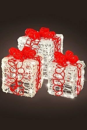 Декоративные светящиеся подарки весёлые плетёнки, 100 тёплых белых мини LED-огней мерцающих, 15-25 см, 3 шт, таймер, Kaemingk 491379