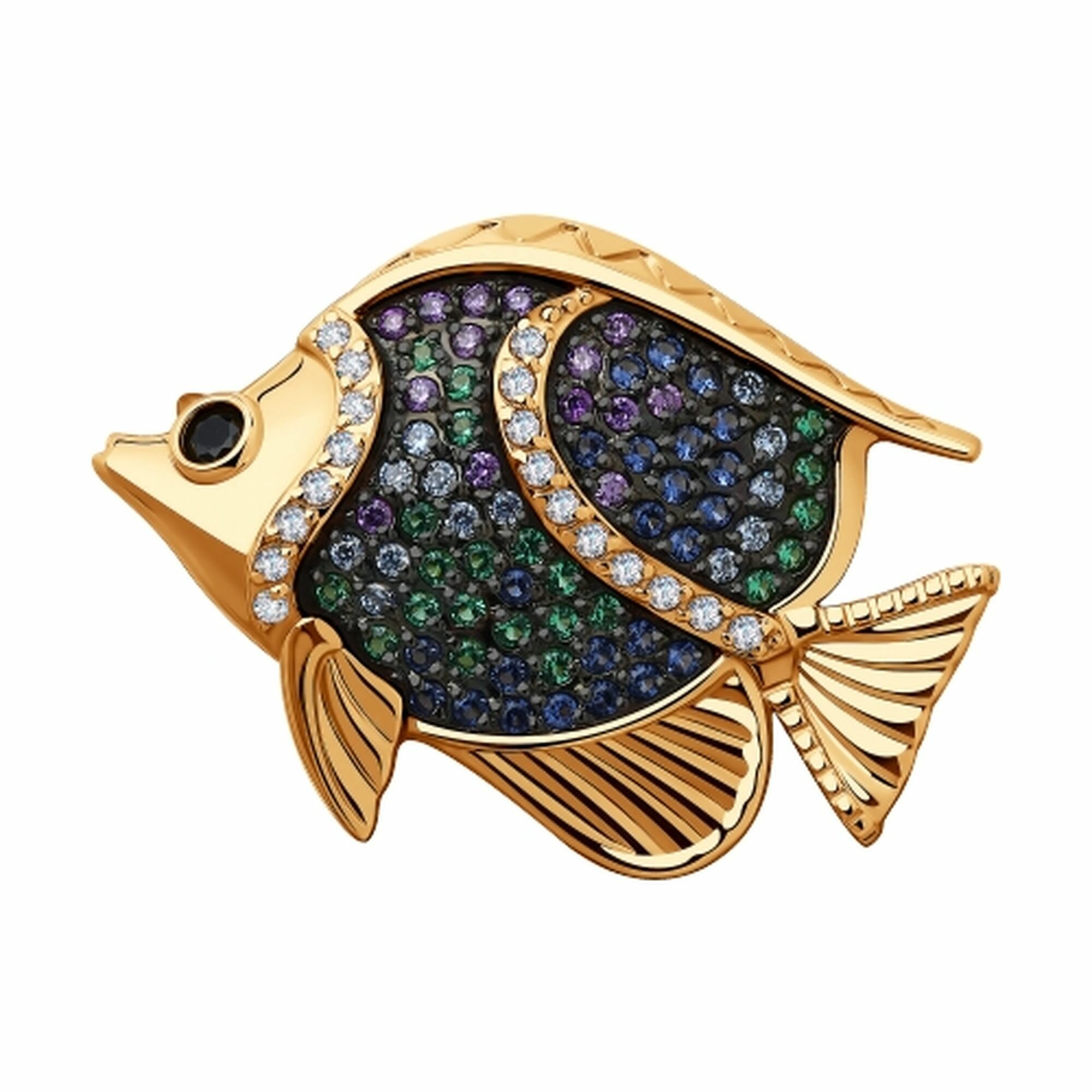 Брошь, красное золото, 585 проба, фианит