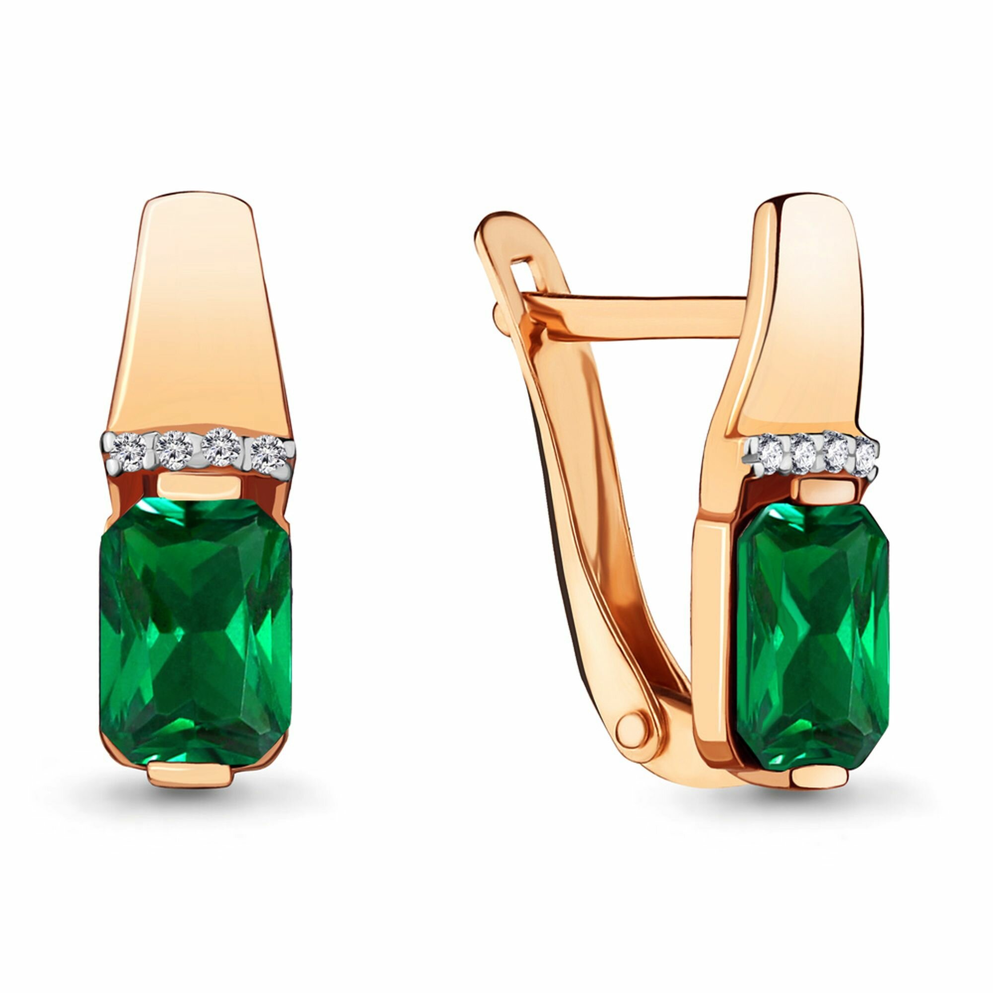 Серьги, серебро, 925 проба, золочение, изумруд синтетический, фианит