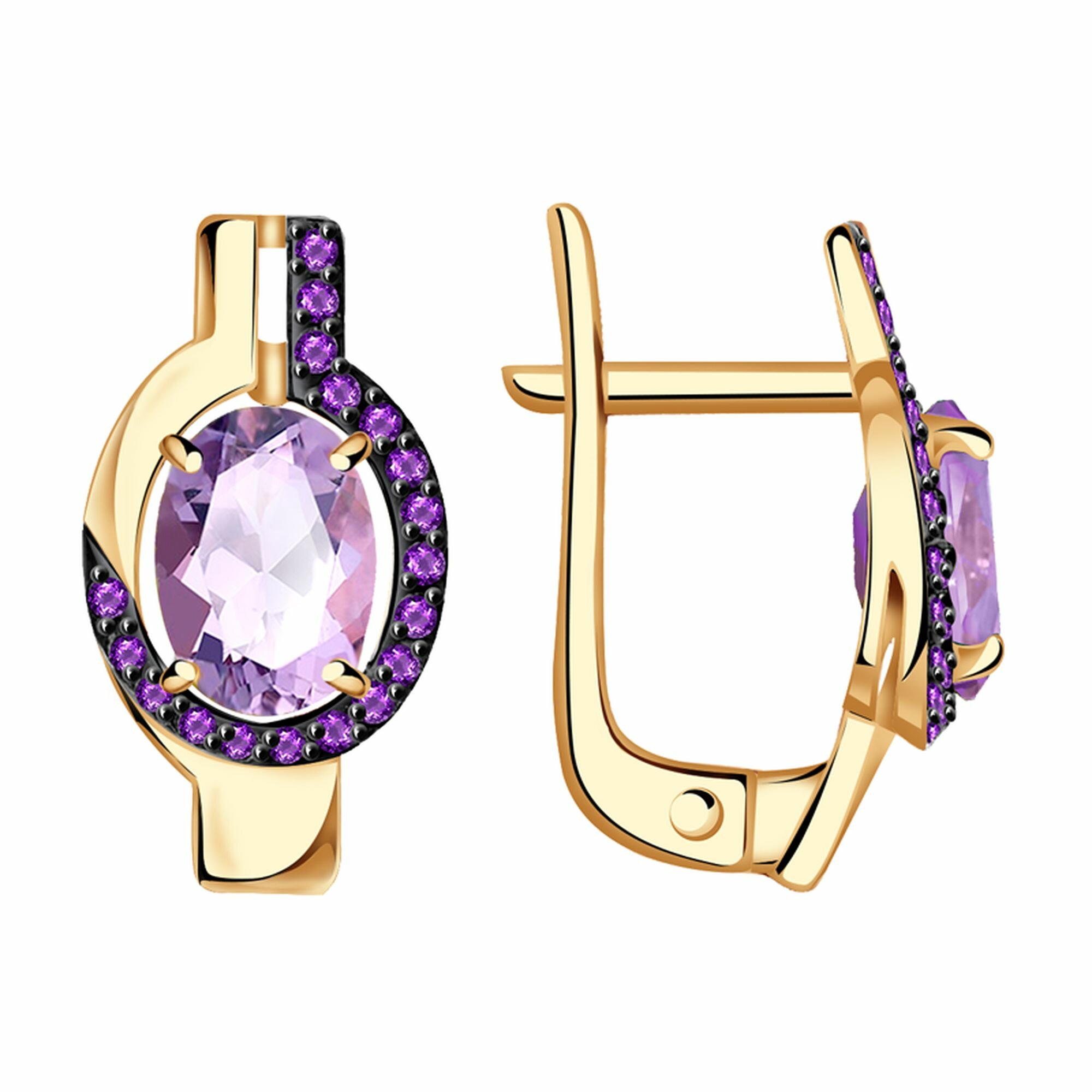 Серьги Diamant online, красное золото, 585 проба, фианит, аметист