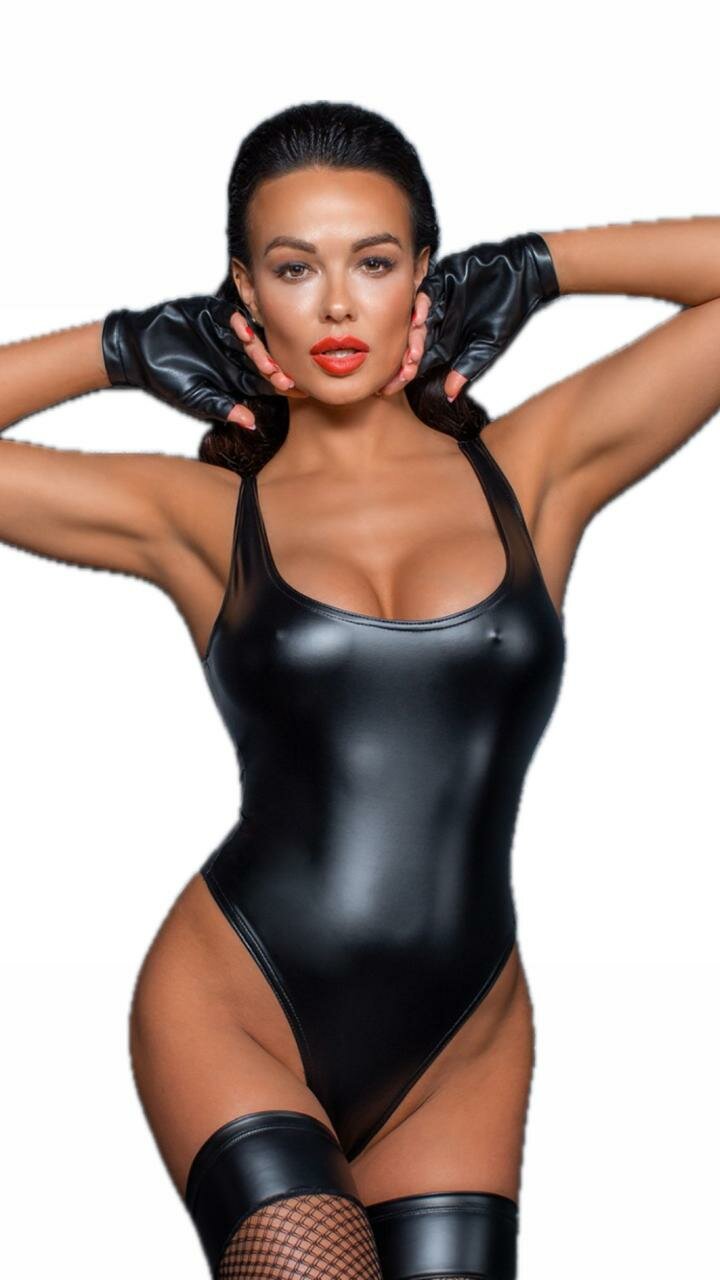 Боди Noir Handmade Powerwetlook, с высокими вырезами на бёдрах, чёрный