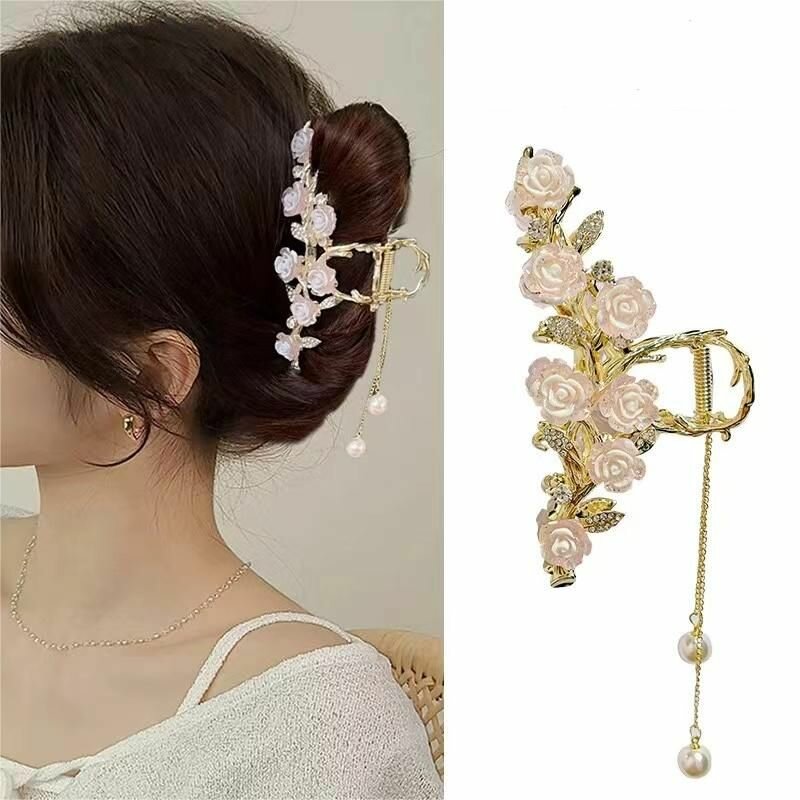 Заколка для волос Бледно-розовая роза Металлическая заколка для волос 11.5cm 1 штука