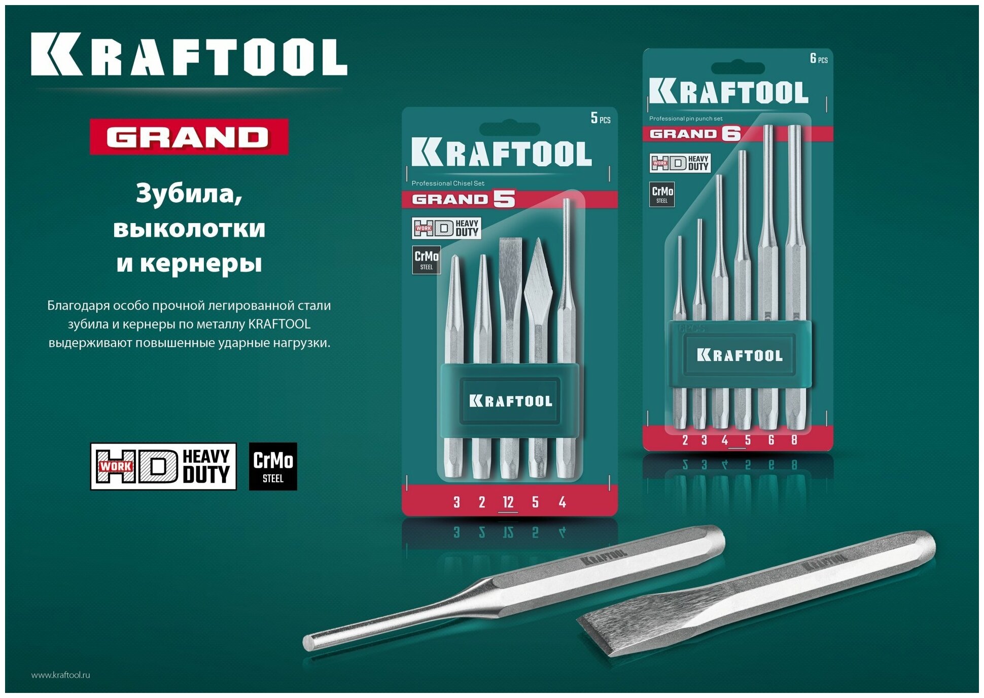 KRAFTOOL GRAND-6, 6 предметов, Набор выколоток (21075-H6) хромомолибдневая сталь
