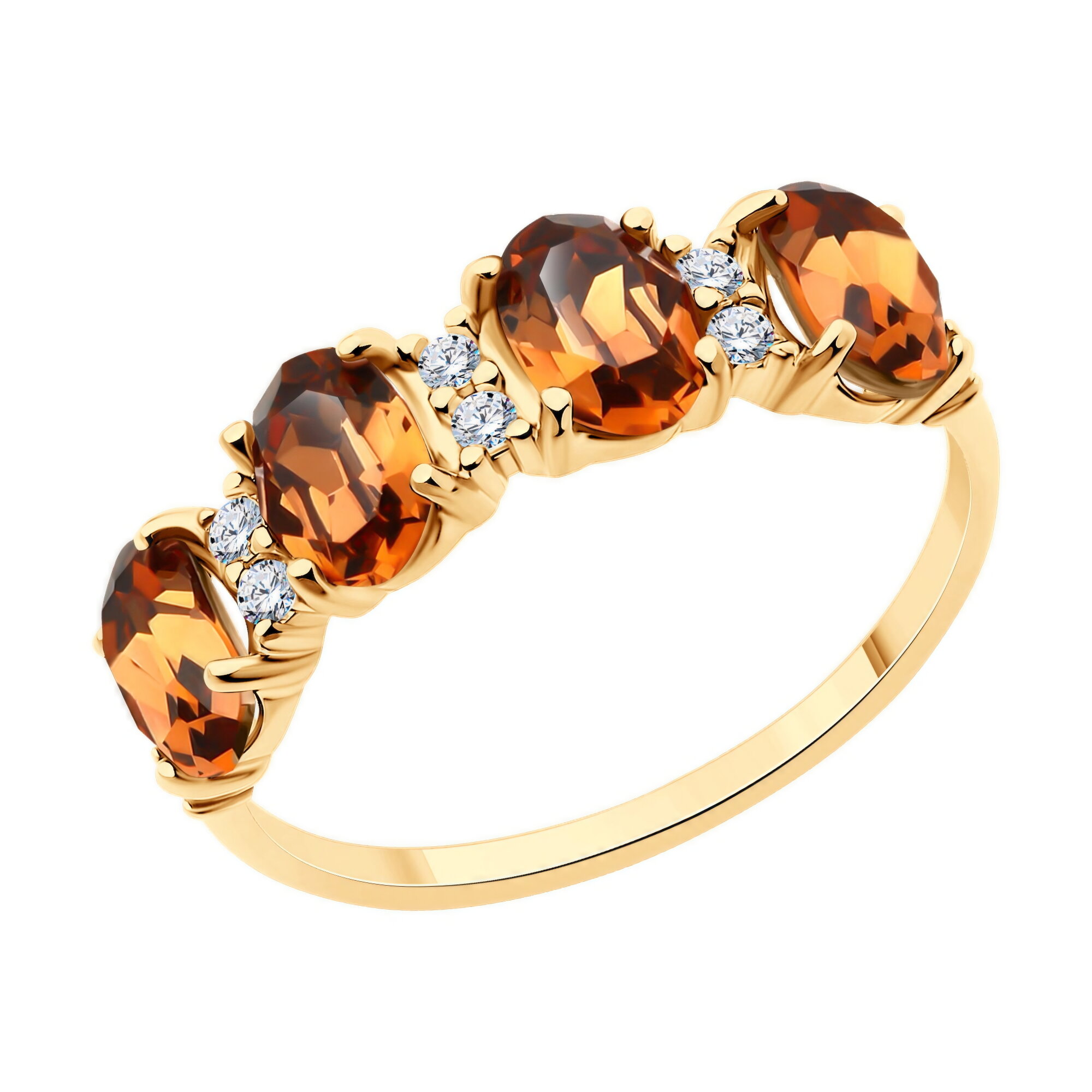 Кольцо дорожка, серебро, 925 проба, золочение, фианит, кристаллы Swarovski