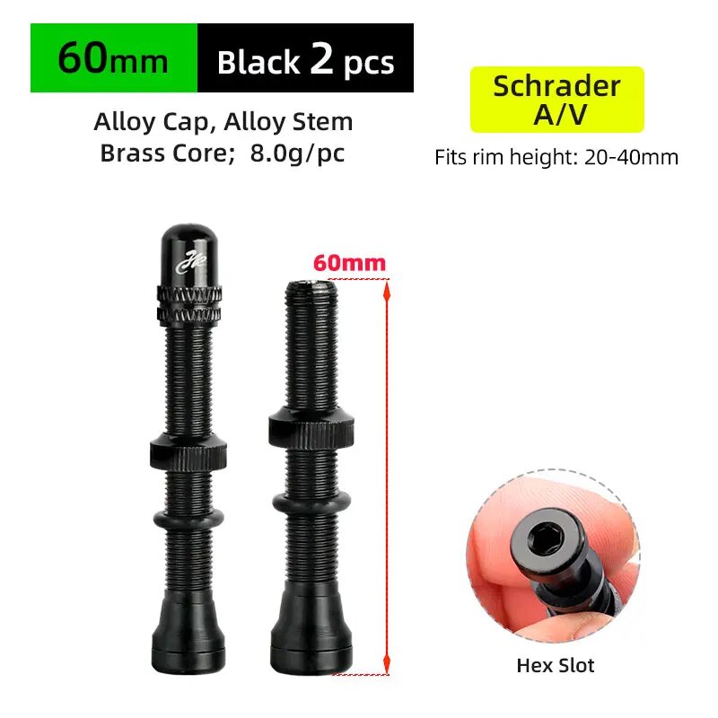 Deemount велосипедные бескамерные клапаны VM40 VM60 Черный, AV 60mm Black 1Pair