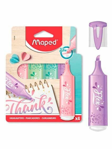 Набор маркеров текстовых Maped 4 цвета "Fluo Pep's Flex Pastel" гибкий наконечник (740308)