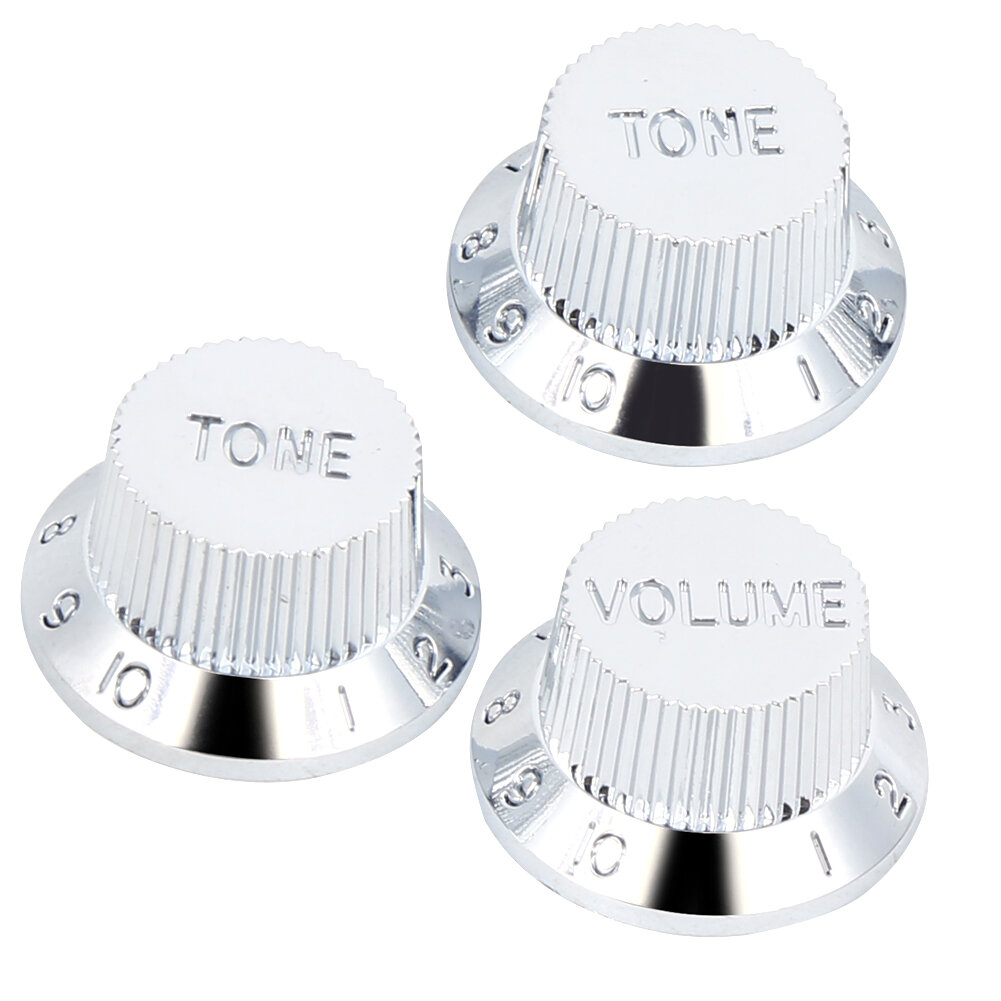 3Pcs Guitar Potentiometer Knob Cap Volume Tone Buttons Silver for Electric Guitars