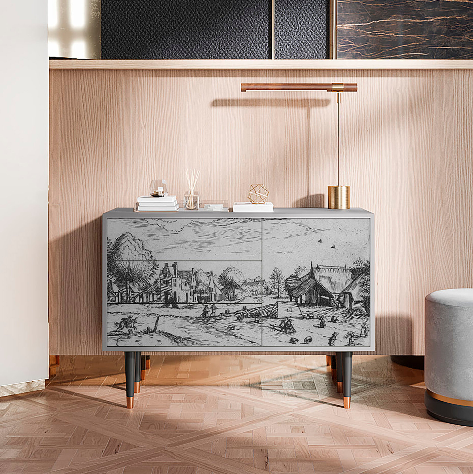Комод - STORYZ - S3 Country Village With Sheep by Pieter Breugel, Размер - 115 x 84 x 41 см, Цвет корпуса - , Серый