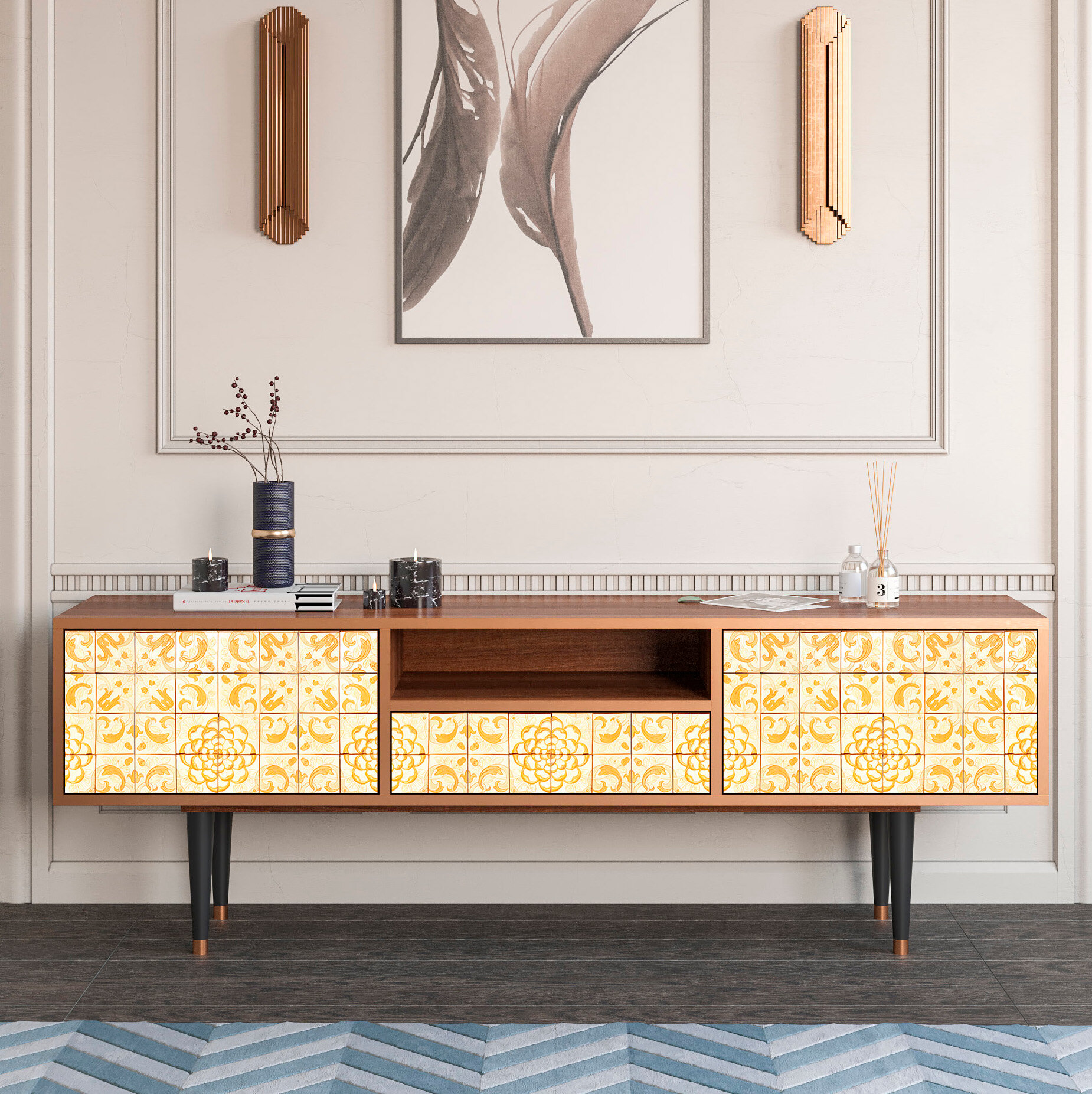 ТВ-Тумба - STORYZ - T6 Sunshiny Tile, Размер - 170 x 69 x 41 см, Цвет корпуса - , Орех