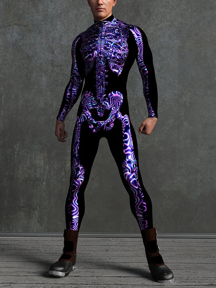 Мужской скелетный комбинезон из полиэстера Фиолетовый, XXXL, 08
