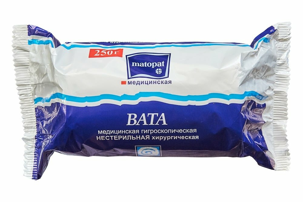 Вата Matopat 250гр 100% хлопок рулон