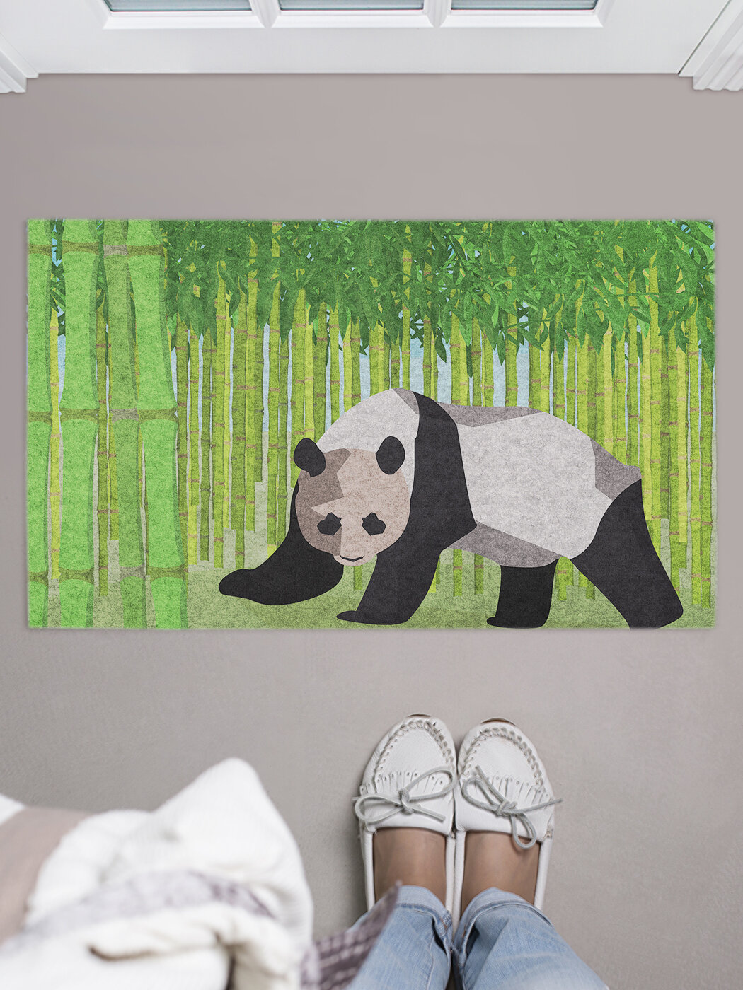 Коврик придверный в прихожую с принтом "Бамбук вокруг панды" 45x75 см , JoyArty