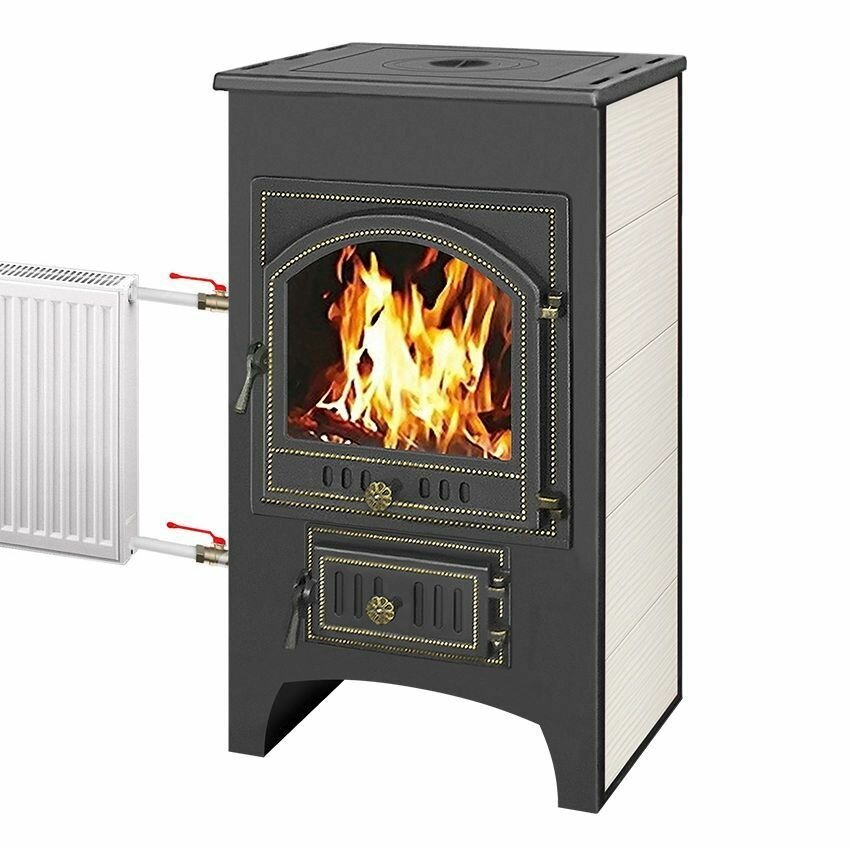 Печь-Камин везувий ПК-01 (205) с плитой и т/о беж. 12 кВт (200 м3) 150 мм