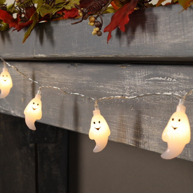 Светодиодная гирлянда на батарейках Хэллоуинские Привидения 1.35 м, 10 теплых белых LED ламп, прозрачный ПВХ, IP20, Koopman, AMZ900000-2