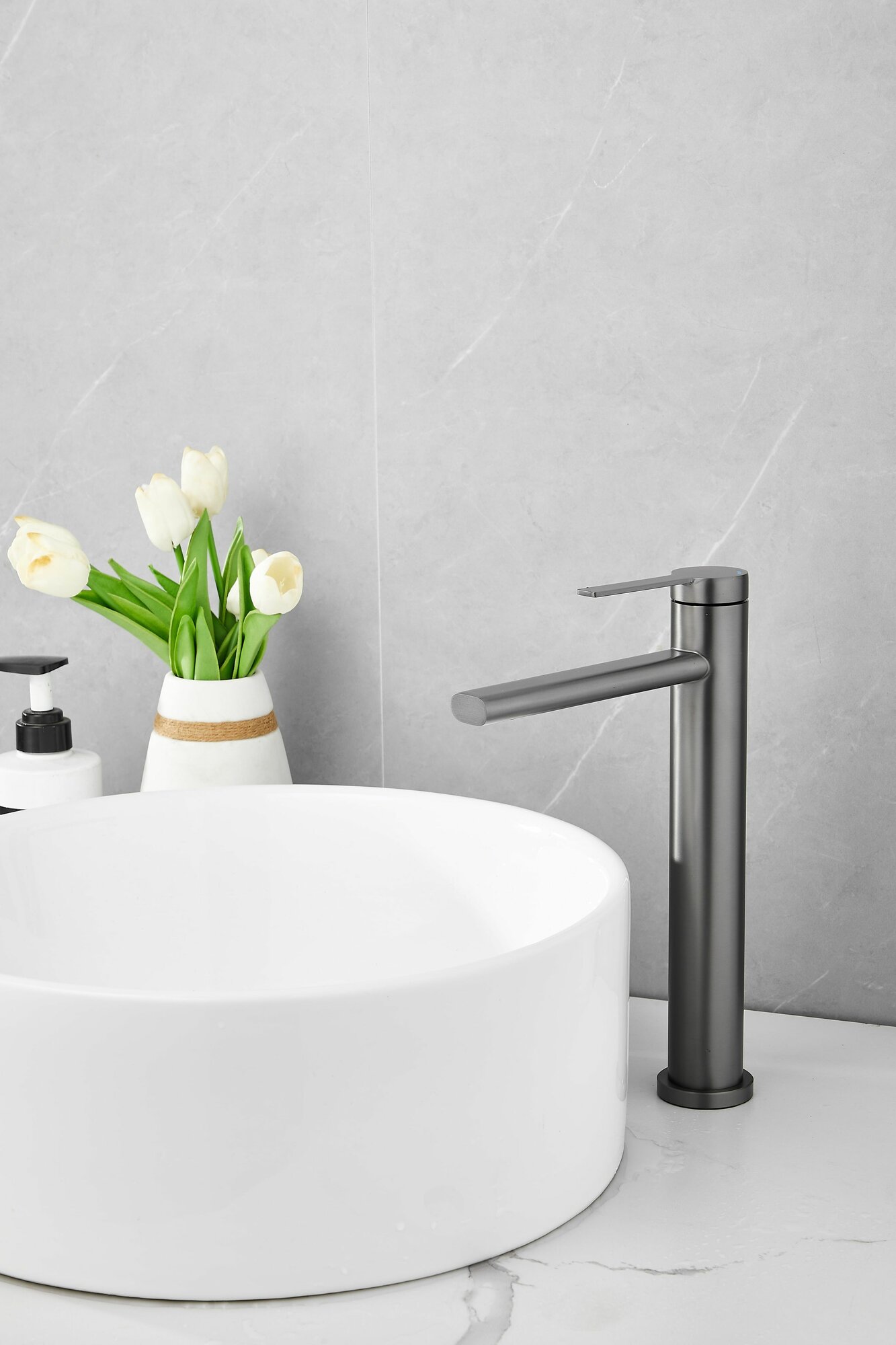 Смеситель для накладной раковины из нержавеющей стали, кран высокий на мойку с литым изливом BELZ B11813-3