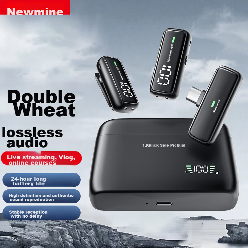 Newman MC203 Wireless Lavalier Microphone for Live Streaming, Recording, Interviews, Outdoor Short Videos, Noise Reduction, Audio Pickup, with Charging Case, Dual-Channel