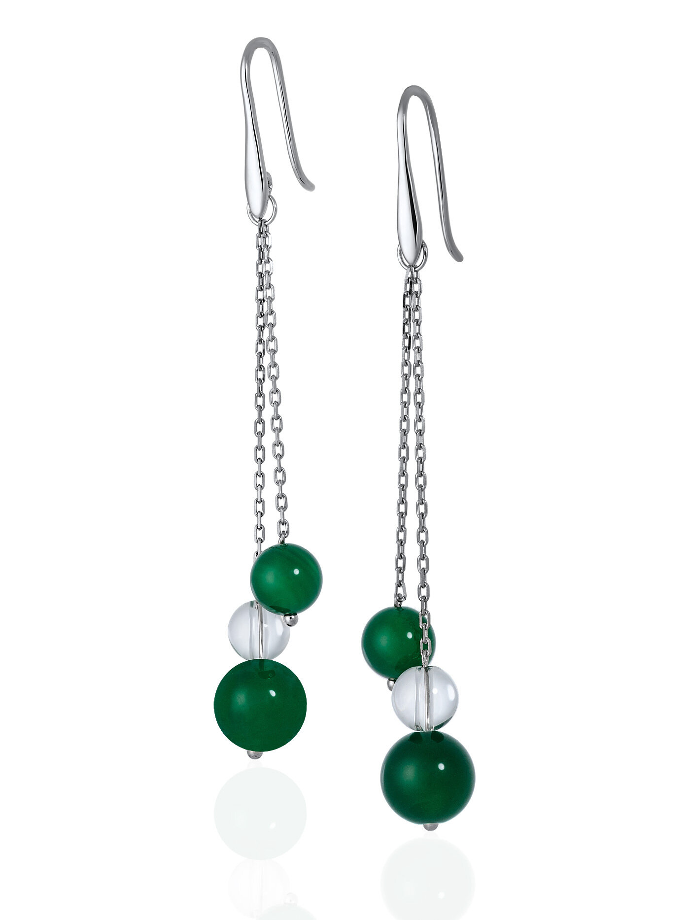 Серьги с подвесками, агат, горный хрусталь