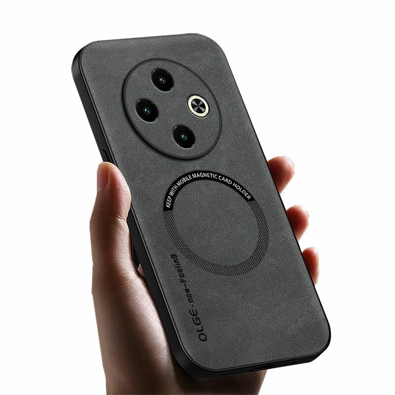 Чехол на Tecno Spark 30C MagSafe на Текно спарк 30с, Техно спарк 30 с защитная кожаная накладка с магнитом (серый)