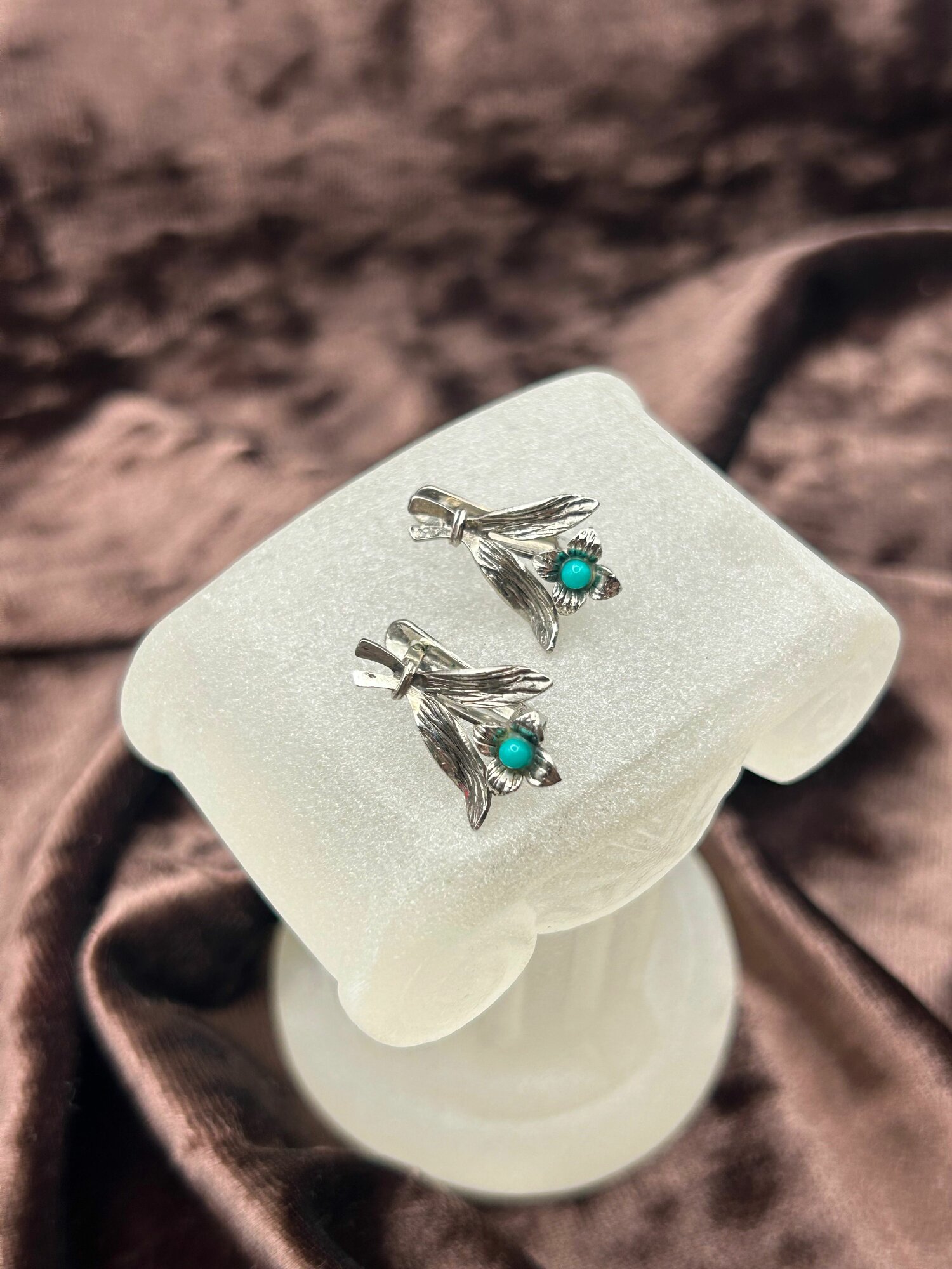 Винтажные мельхиоровые серьги, смальта