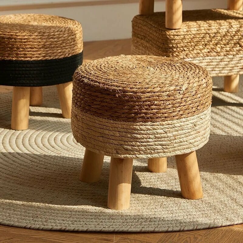 Табурет из ротанга "Плетеный", круглый, для смены обуви, желтый