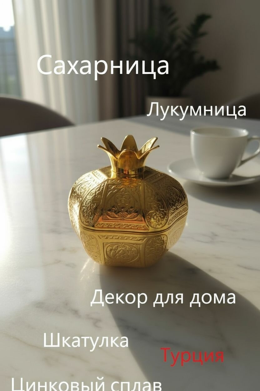 Многофункциональная ёмкость для хранения в виде граната. (сахарница, конфетница, шкатулка, фигурка интерьерная) Высота 9,5 см, диаметр 9 см. Золото