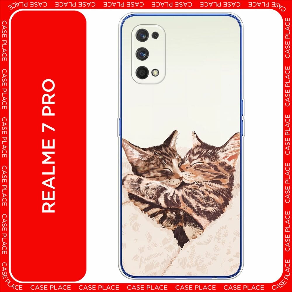 Чехол на Realme 7 Pro / Реалми 7 Про с принтом "Влюбленные котейки - 14 февраля"
