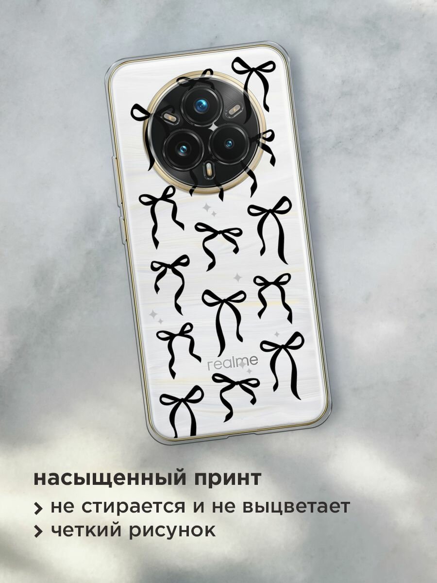 Чехол на Realme 14 Pro+ / Реалми 14 Про+ с принтом "Black bows", прозрачный — фото 1
