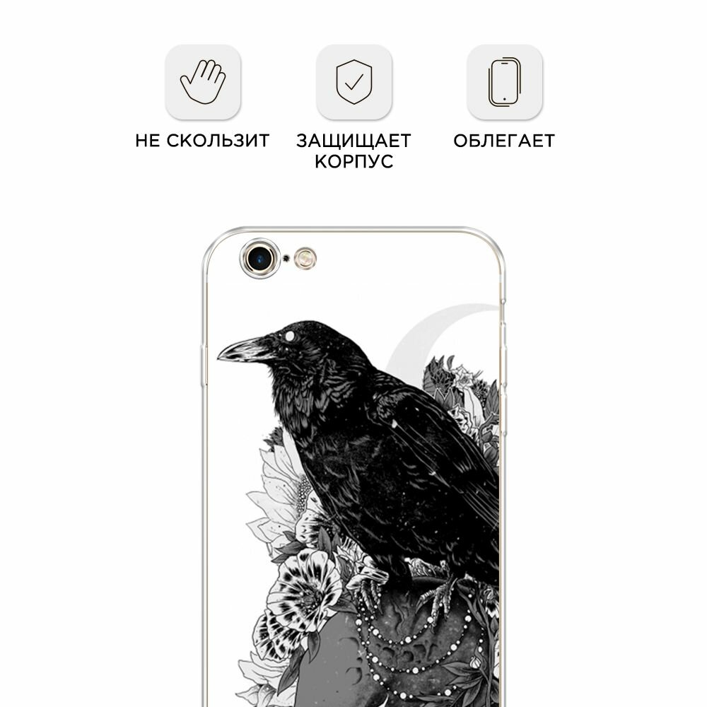Чехол на Apple iPhone 6 Plus/6S Plus / Айфон 6 Плюс/Айфон 6С Плюс с принтом "Череп и ворона 1" — фото 1