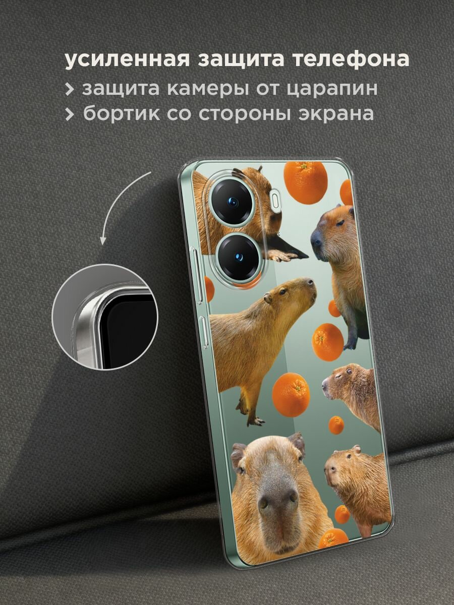 Чехол на Poco X7 Pro / Поко X7 Про с принтом "Капибара и апельсины", прозрачный — фото 1