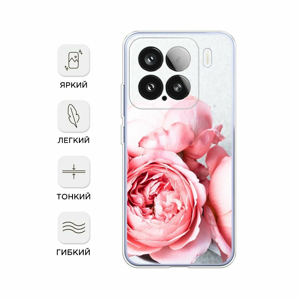Силиконовый чехол на Xiaomi 15 / Сяоми 15 с принтом "Пионы на белом" — фото 1