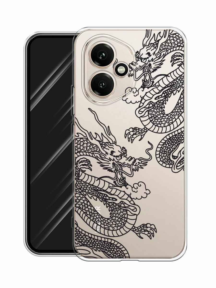 Чехол на Honor 400 / Хонор 400 с принтом "Два китайских дракона", прозрачный — фото 1