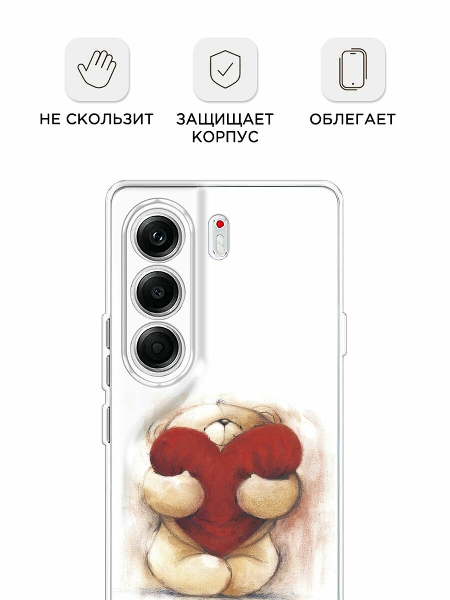 Чехол на Tecno Camon 40 Pro / Текно Камон 40 Про с принтом "Мишка с сердцем 1" — фото 1