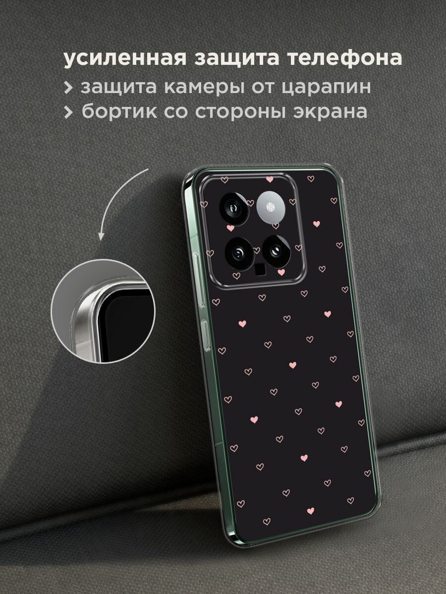 Чехол на Xiaomi 14 / Сяоми 14 с принтом "Черный фон и сердечки" — фото 1