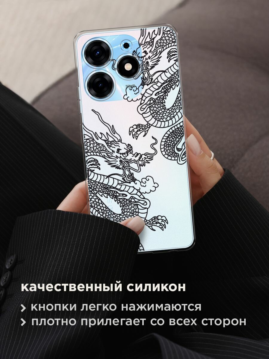Чехол на Tecno Spark 10 Pro / Текно Спарк 10 Про с принтом "Два китайских дракона", прозрачный — фото 1