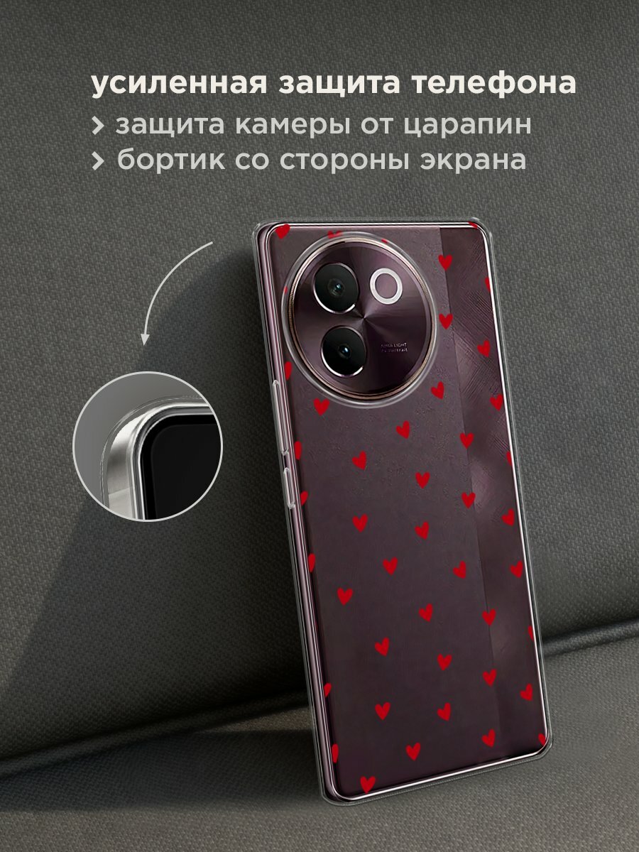 Чехол на Vivo V30e / Виво В30е с принтом "Red hearts", прозрачный — фото 1