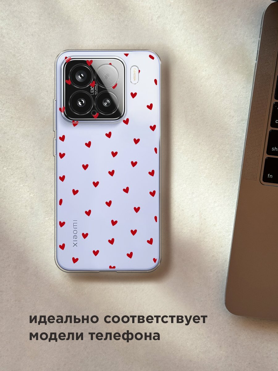 Чехол на Xiaomi 15 / Сяоми 15 с принтом "Red hearts", прозрачный — фото 1