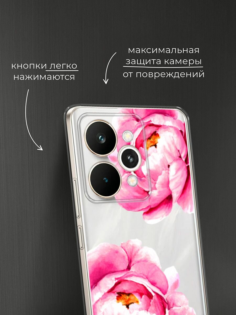 Чехол на Realme 15 Pro / Реалми 15 Про с принтом "Open peonies", прозрачный — фото 1