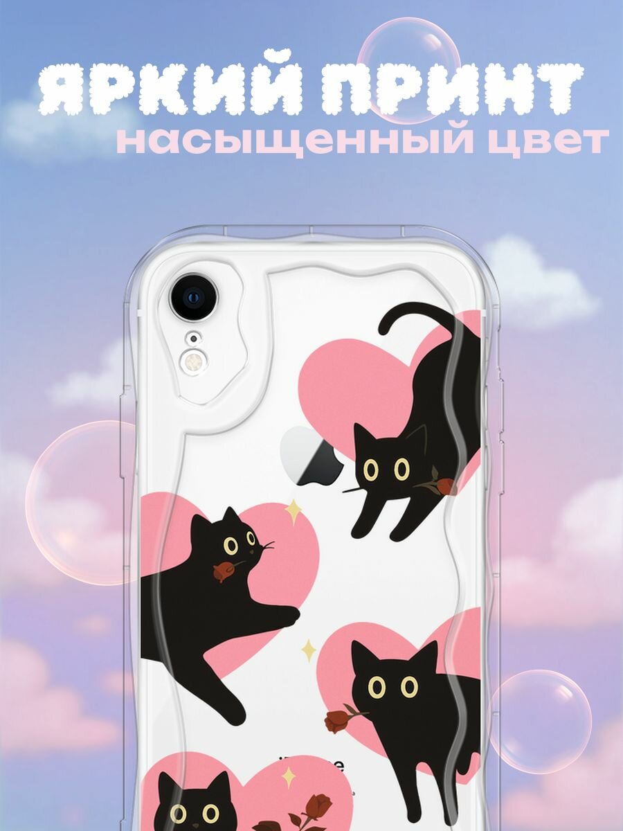 Чехол на Apple iPhone XR / Айфон XR с принтом "Котики с розой" — фото 1