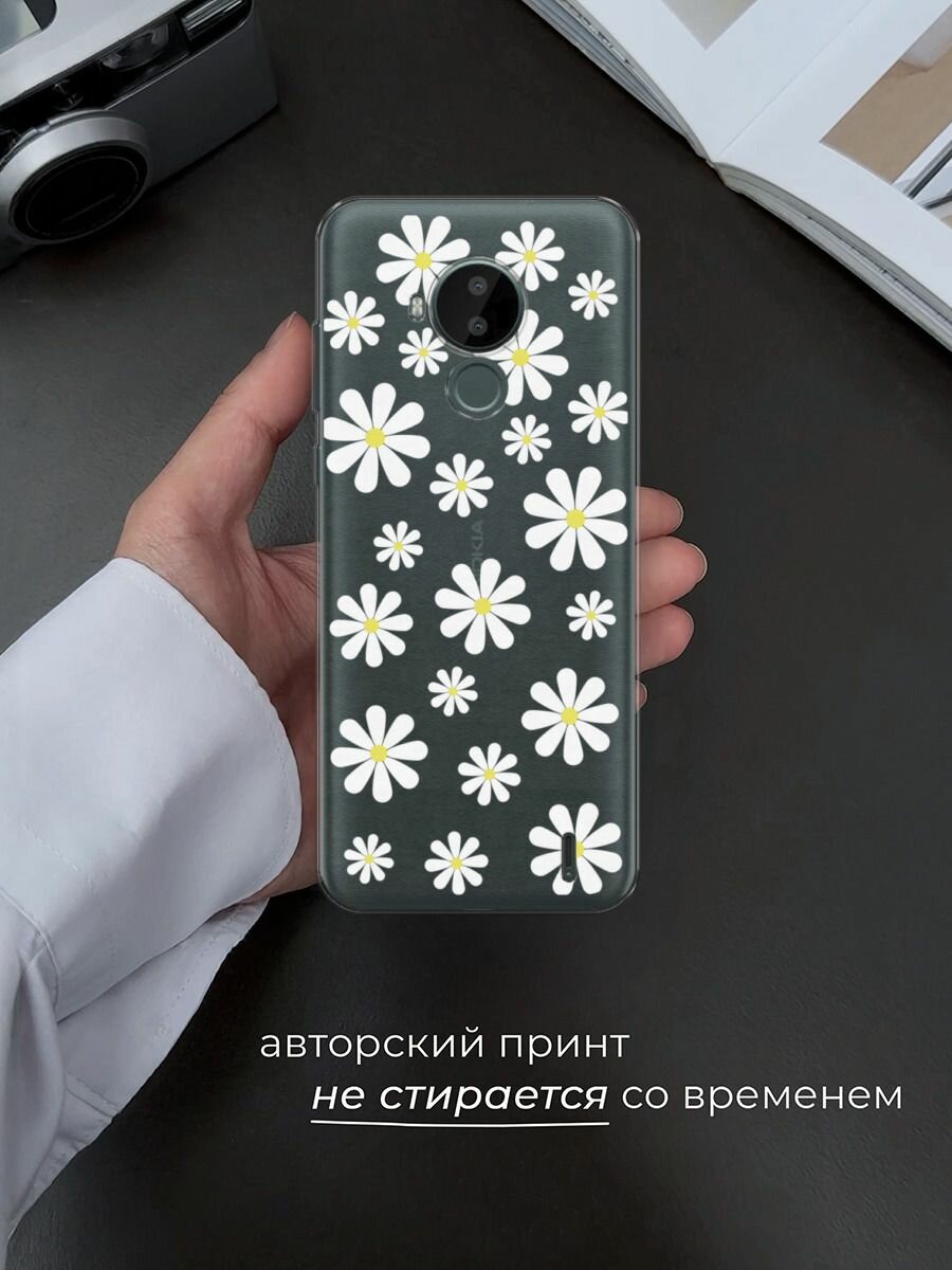 Чехол на Nokia C30 / Нокия C30 с принтом "Большие ромашки", прозрачный — фото 1