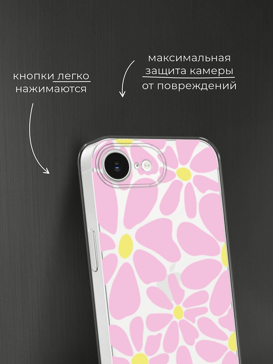 Чехол на Apple iPhone 16e/17e / Айфон 16е/17e с принтом "Розовые лепестки 2", прозрачный — фото 1