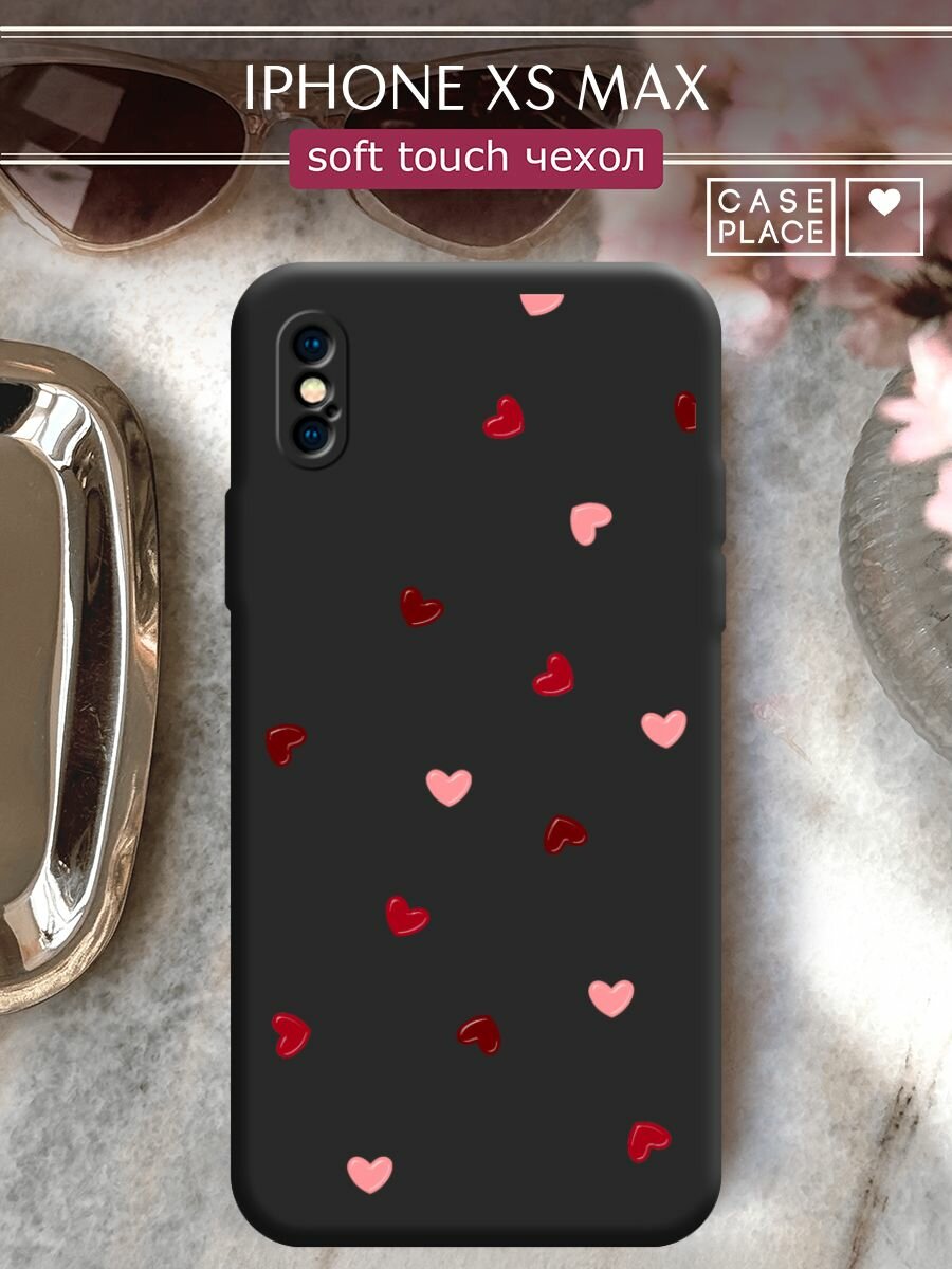 Чехол на Apple iPhone XS Max / Айфон XS Max с принтом "Бордовые сердечки 1"