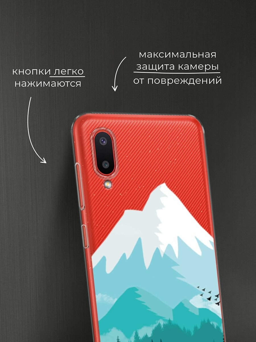 Чехол на Samsung Galaxy A02 / Самсунг Галакси А02 с принтом "Синяя снежная гора", прозрачный — фото 1
