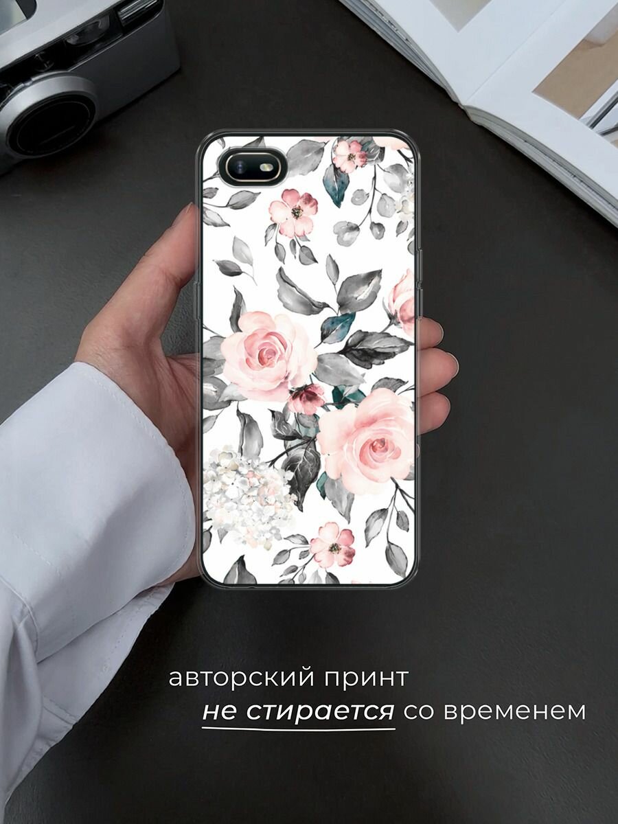 Силиконовый чехол на Oppo A1k / Оппо А1к с принтом "Розы на белом" — фото 1
